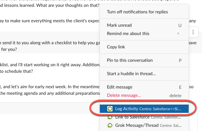 Quick Start: Log Activity from any message in Slack | Centro